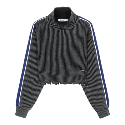 MOUSSY 春季废土风磨破下摆金属标针织衫女010HAL70-5591