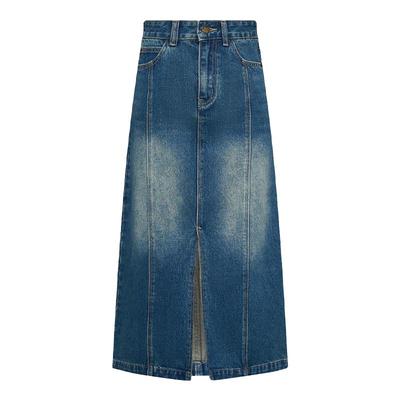 PetitBari高腰开叉牛仔半身裙女