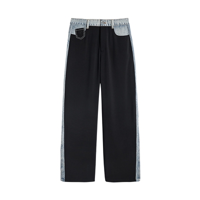 Desigual26春夏新品牛仔拼接长款直筒女式休闲裤