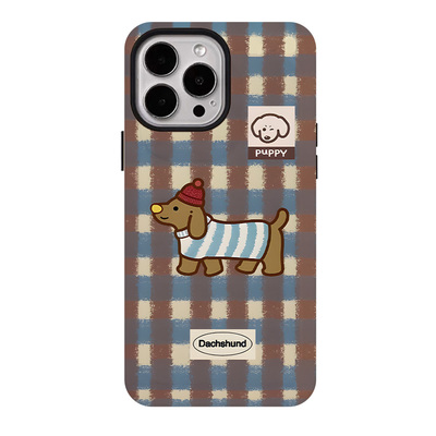 冬日小狗适用苹果17promax手机壳iphone16pro菲林磁吸支架个性华为P80小米15小众vivo防摔保护壳oppo浪漫格子