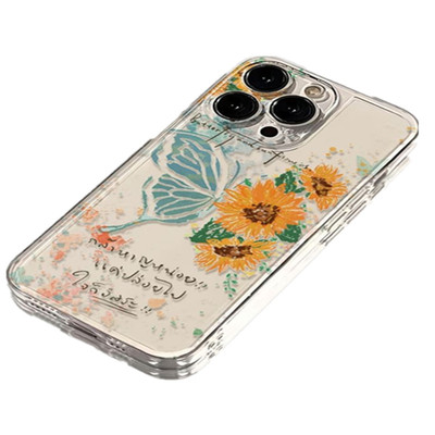 蝴蝶向日葵适用苹果17/16pro手机壳超薄华为mate60软壳p50荣耀100红米note11女OPPOreno13小米14/vivos12/s15