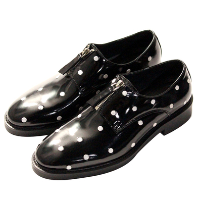 原创绅士拉链刺绣波点牛皮手工