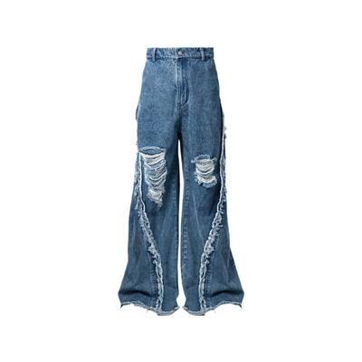 RELABEL做旧水洗分割破坏牛仔裤