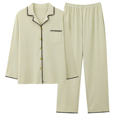 秋季女可外穿翻领开衫家居服套装