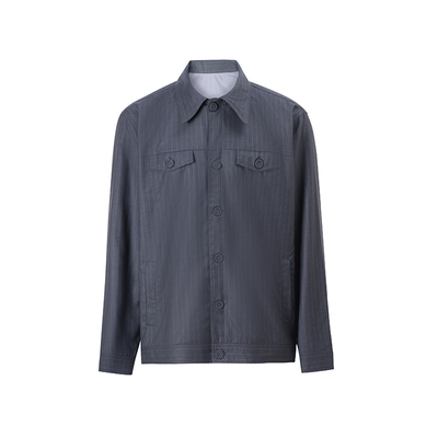 绵羊毛老钱男士条纹衬衫夹克外套