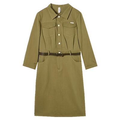 棉质九分袖可开扣连衣裙