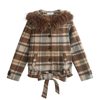 UNIFREEPLUS大码棕色毛呢外套