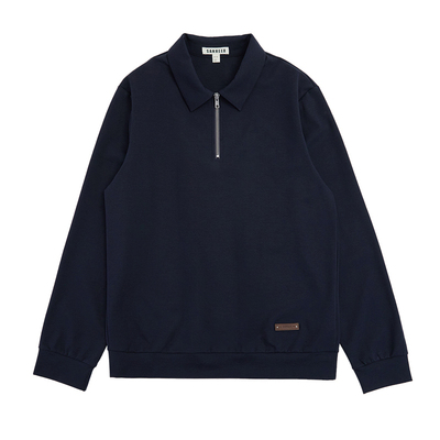 高档紧密弹力面料半开襟翻领卫衣