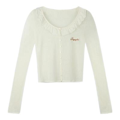 【明星同款】龙脸DRAGON FACE 荷叶边针织开衫100%绵羊毛开衫