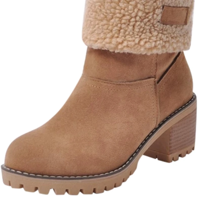 冬季粗跟雪地靴中筒两穿保暖女鞋