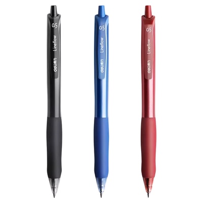 得力S60臻顺滑油墨中性笔子弹头0.5mm笔芯替芯按动式多色复古豹纹风黑色黑笔学生办公考试刷题笔高颜值签字笔