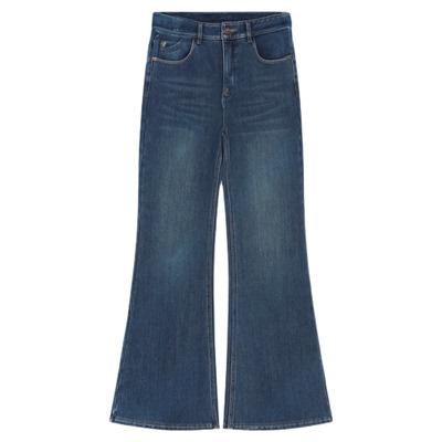 邱莹莹 HELA AOMI “猞猁绒牛仔”微喇高腰立体裁剪微喇牛仔裤