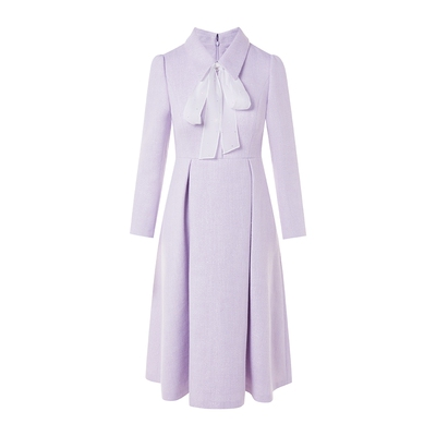 朗姿/LIME莱茵小香风可拆卸烫钻蝴蝶结飘带翻领连衣裙26年春新款