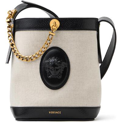 【秀场同款】VERSACE/范思哲 女士Pivot迷你帆布水桶包