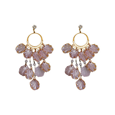 古着vintage粉色贝壳流苏耳环