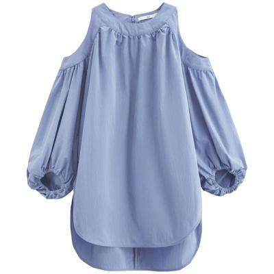 sly甜美淑女风灯笼袖露肩衬衫