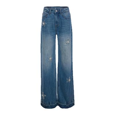 【田曦薇同款】ROCHAROMMA 2025秋新款订珠贴布花牛仔裤女休闲裤