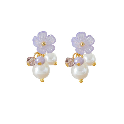 OSEWAYA森系甜美花朵珍珠耳夹