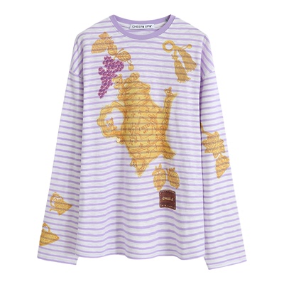 CHEERiUPi紫白条纹长袖T恤女