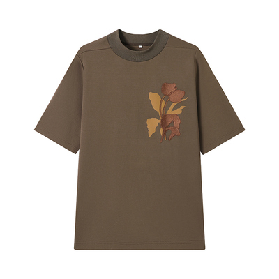 NUMBER HERE印绣花花束图案纯棉圆领短袖T恤男女款23200101097