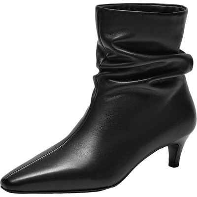 真美诗牛皮尖头堆堆靴时装靴