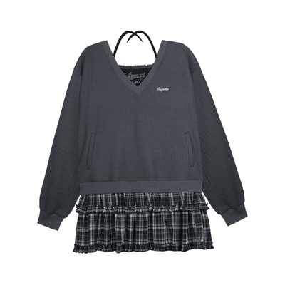 SagiDolls少女斗志 #等你下课#学院风毛针织卫衣挂脖假两件连衣裙