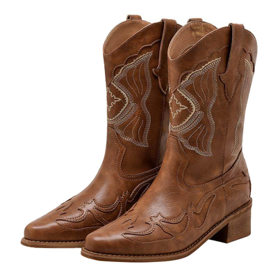 星期六尖头粗跟西部牛仔靴