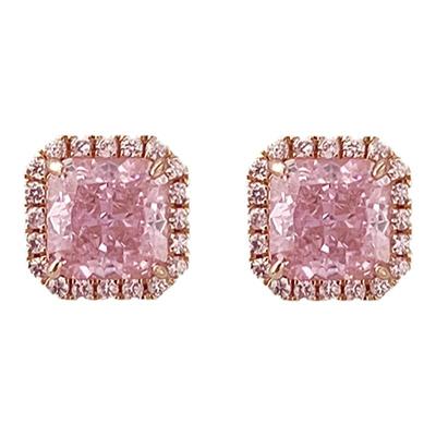 雷迪恩粉钻玫瑰金方钻耳钉女