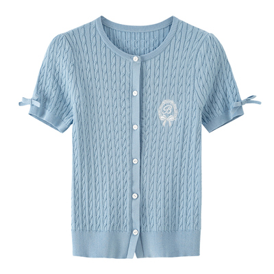 BANANA BABY2026年新款学院风原创提花针织女蝴蝶结短袖上衣