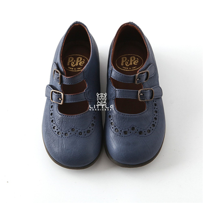6Z little家现货 意大利pepe FW24女童复古真皮防滑丁字圆头皮鞋