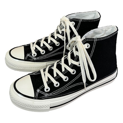 黑色复古男女同款情侣休闲帆布鞋