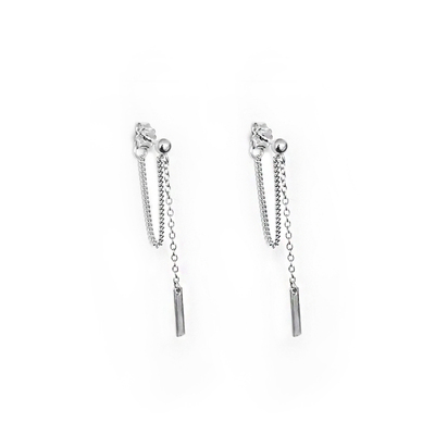 韩版两个耳洞的耳钉925纯银竖条