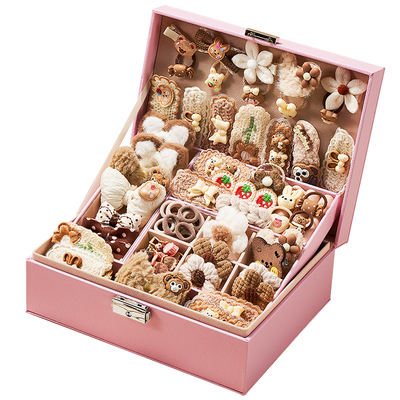 儿童奶咖色秋冬发饰礼盒