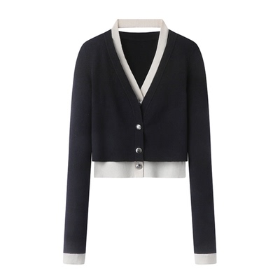 艾诺丝尚忆假两件V领针织开衫女