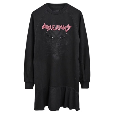 超划算黑色牛仔连身裙秋季长袖装