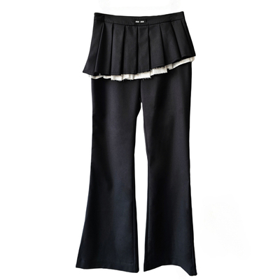 miu系百褶短裙拼接假两件休闲裤