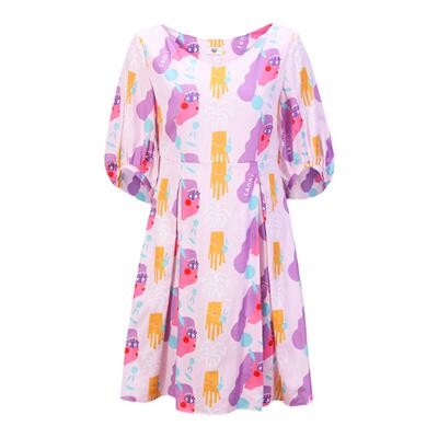 tanni小X型泡泡袖淡雅纯棉连衣裙