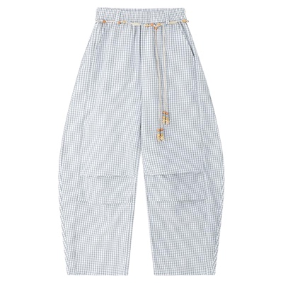 CLIMAX VISION轻薄凉爽沙滩串珠编织绳弯刀格子裤女廓形宽松长裤