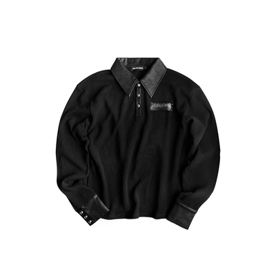 GOJOYJINNI华夫格皮牌梵文印花十字撞钉基础POLO衫长袖打底衫