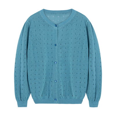 Little Naive女童甜美空调针织衫春秋款法式镂空开衫儿童外套薄款