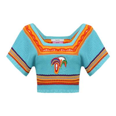 tanni甜美慵懒短款绣花针织上衣