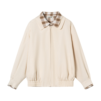 CAYLA亚麻翻领假两件格纹外套