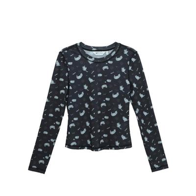 MOVEUP幻走2025春季新款.FUN系列圆领猫咪印花设计师短款T恤女