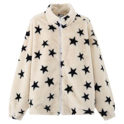 毛绒五角星羊羔绒夹克棉服外套男