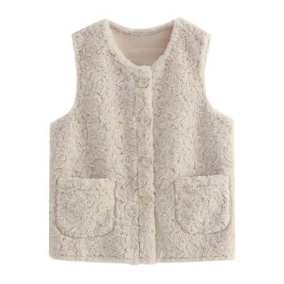 chao柔软毛毛马甲冬纽扣设计感宽松休闲无袖仿皮毛一体马夹外套