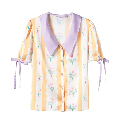 roomance撞色印花复古短袖睡衣