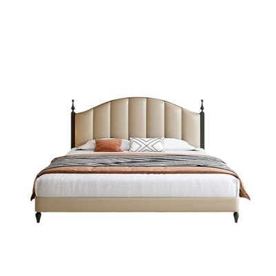钢琴键真皮床实木立柱高端大气