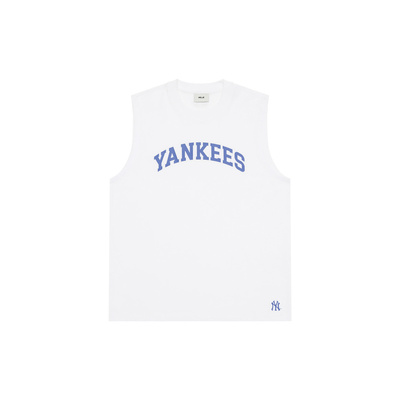 MLB SS24 纽约洋基队 圆领美式字母印花背心 男女同款 米白色