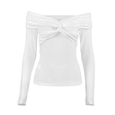 女士上衣一字领长袖修身设计感