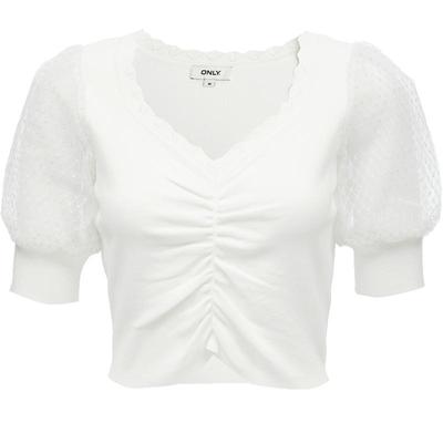 ONLY修身捏褶泡泡袖短款针织衫